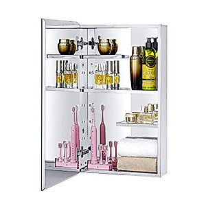 Fundin Bathroom Wall Cabinet with Half Cut Shelves,14.8 x 25.6 Stainless Steel Storage Cabinet, Bathroom/Living Room Medicine Cabinet