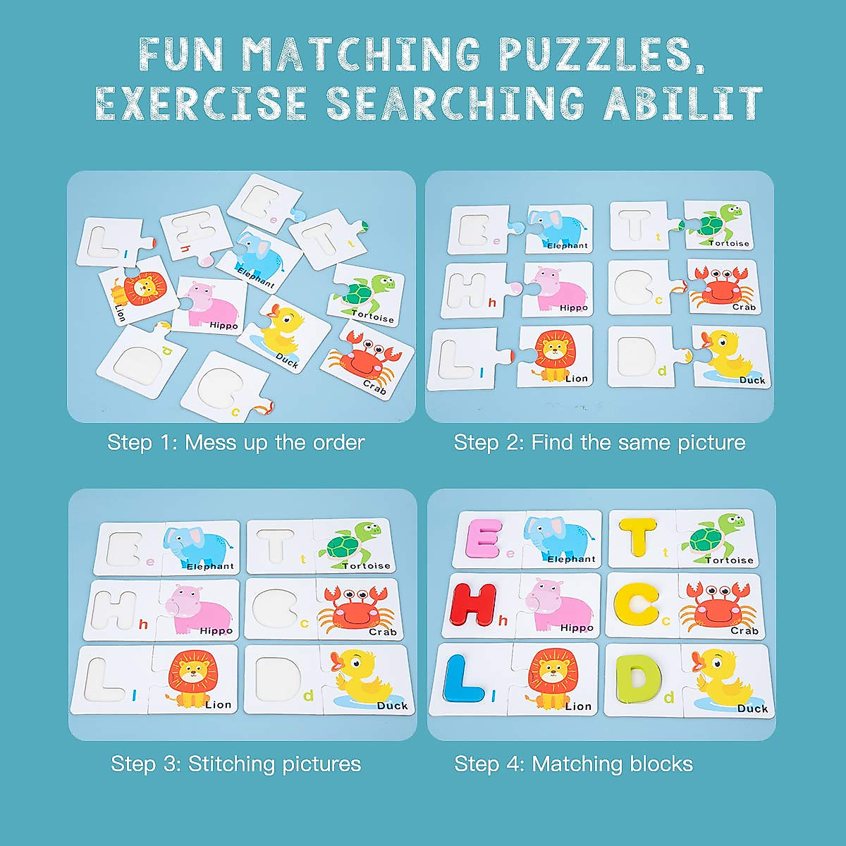 Sight Words Spelling and Learning Alphabet Puzzle Matching Game Wooden Letters Animal Flash Cards Shape Puzzles Montessori Matching Puzzle Preschool Educational Toys for Toddlers Boys Girls Age 3+