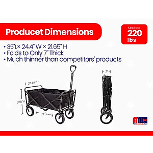 AM The America Store - Collapsible Foldable Wagon, Beach Cart Large Capacity, Heavy Duty Folding Wagon Portable, Collapsible Wagon for Sports, Shopping, Camping (Black)