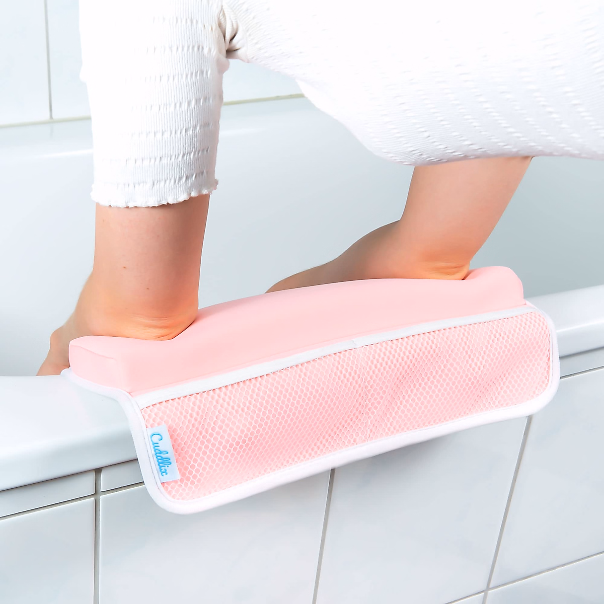 Cuddlix Baby Kneeler and Elbow Rest Pad Set for Baby Bathing Parents, Extra Thick Soft Mat with Organizer Pockets - Painless Kneeling Quick Drying Non-Slip for Newborn, Pastel Pink