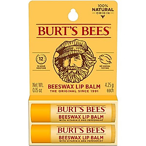 Burt's Bees Lip Balm - Original Beeswax, Lip Moisturizer With Responsibly Sourced Beeswax, Tint-Free, Natural Origin Conditioning Treatment, 2 Tubes, 0.15 oz.