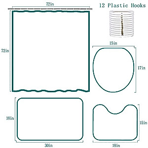 Posienr 4 Piece Cartoon Yellow Duck Shower Curtain Set, Blue Ocean Waves Bathroom Set Includes Non-Slip Carpet, Toilet Seat and U-Pad, Waterproof Shower Curtain with 12 Hooks for Bathroom Decor