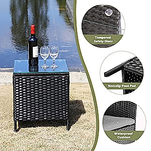 PAIQIAN 3 Pieces Patio PE Rattan Wicker Chairs with Table Outdoor Bistro Conversation Sets Garden Furniture for Yard Backyard Lawn Porch Poolside Balcony, Black/Grey