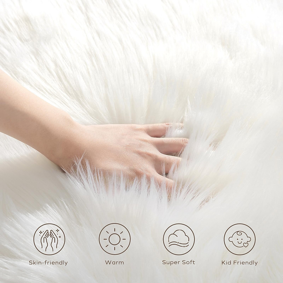 Ashler Faux Fur Rug, Fluffy Shaggy Area Rug Ultra Soft 2 x 3 Feet Sheepskin Fur Rug, White Fuzzy Rug Machine Washable Shag Rug, Nursery Decor Throw Rugs for Bedroom, Kids Room, Living Room