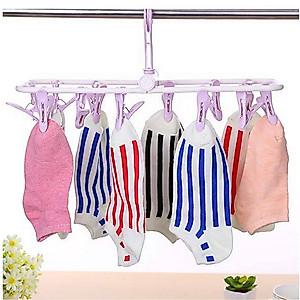 Inoutdoorkit Folding Travel Clip & Drip Hangers, Portable Plastic Clothes Underwear Socks Laundry Drying Hanger Rack With 12 Clips For Home Or Outdoor FPH12 (Light Purple)