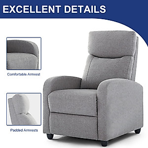 VANCIKI Massage Recliner Chairs, Classic Adjustable Single Sofa Push Back Reclining Chair Fabric Seat Cushion and Backrest with Comfy Arms for Living Room - Grey
