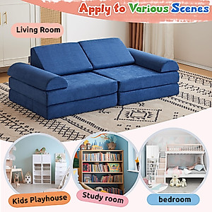 Erigiak 2024 Kids Couch Play Couch Large, Miss Fabric Modular Foam Couch Floor Sofa Soft Play Equipment for Kids, Convertible Sofa Couch and Kids Playhouse