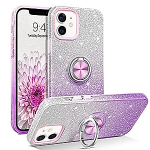 BENTOBEN iPhone 12 Case, iPhone 12 Pro Case, Slim Fit Glitter Sparkly with 360° Ring Holder Kickstand Magnetic Car Mount Supported Protective Girls Women Cover for iPhone 12/12 Pro 6.1“, Purple