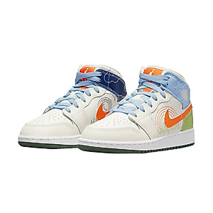 Jordan Boy's Air 1 Mid SE (Big Kid) Sail/Safety Orange/Psychic Blue 7 Big Kid M