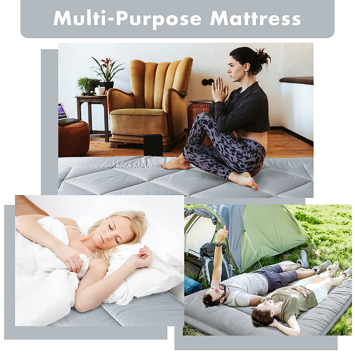 Heimorn Japanese Floor Mattress Futon Mattress, Thicken Sleeping Mattress Foldable & Portable Roll up Camping Mattress with Dust-Proof Cover, Gray Full,Grey