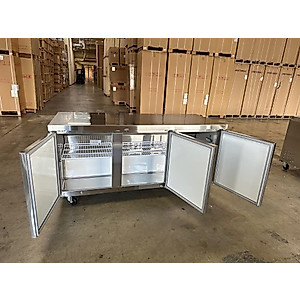 cooler depot Commercial Under Counter Refrigerator 3 doors 72 Inches Width 15.5 Cu. Ft. 3 Shelves Stainless Steel 33°F~41°F 115V/60HZ -KTR-72B