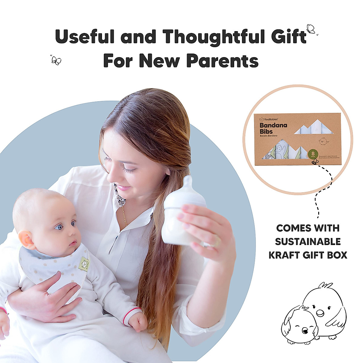 KeaBabies 8-Pack Organic Baby Bandana Drool Bibs - Stylish Unisex Bandana Bibs, Super Absorbent Bandana Drool Bibs, Gentle Teething Bibs for Infants, Organic Cotton Baby Bib (Constellation)