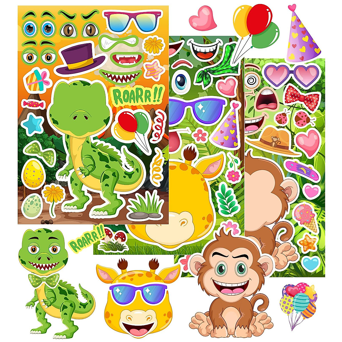 KARSLORA Stickers for Kids, 27 Sheets Make a Face Stickers for Kids, Make Your Own Stickers for Kids, Funny Animal Face Stickers, Party Favors for Kids