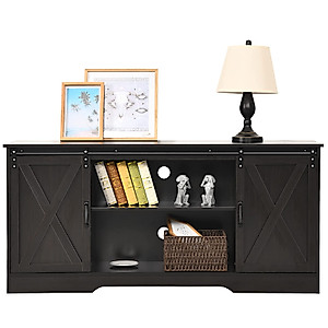 4 EVER WINNER Farmhouse TV Stand for 65+ Inch TV, Espresso Entertainment Center for 65 Inch TV, Modern Farmhouse Television Stands for TVs up to 70, Espresso TV Stand for Flat Screens 65