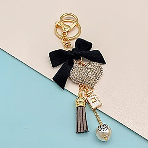 SWJEWEL Rhinestone Heart Keychain for Women Pink Bowknot Tassel Cute Car Key Ring Accessories Girl Bag Charms Handbag Purse Backpack Pendant Charms (Pink)