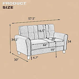 TARTOP Sofa 57.5" Modern Living Room Loveseat Linen Upholstered Couch Furniture for Home or Office,2-Seat,Light Grey-Blue