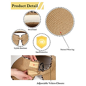 LA CARRIE Wide Brim UV Protection Sun Hats for Women with Leopard Trim Straw Roll Up Beach Visor Hat UPF 50+(Khaki with Leopard)