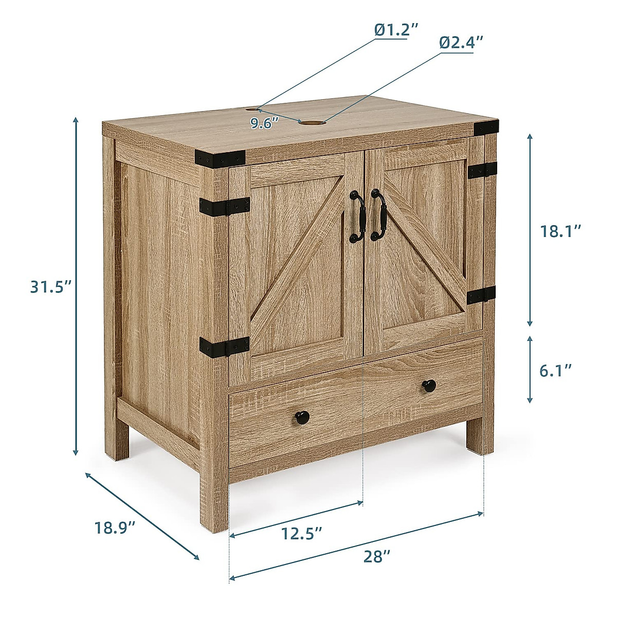 Puluomis Bathroom Vanity, 28 inch Modern Natural Color Wood Fixture Stand Pedestal Bathroom Cabinet with Bathroom Boat Blue Glass Vessel Sink Top