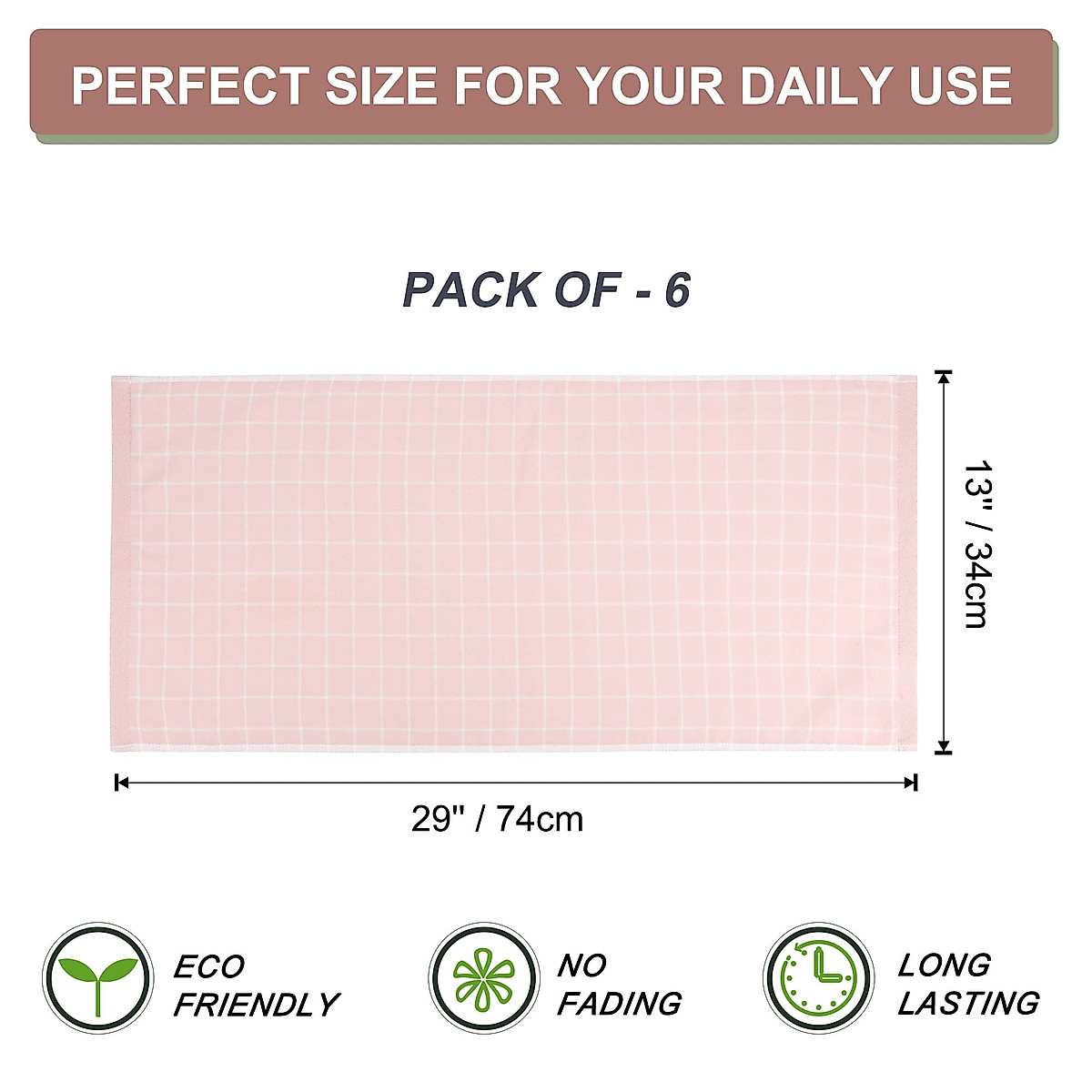 PiccoCasa 100% Cotton Terry Kitchen Towels Set of 6 Plaid Pattern (13 x 29 Inch) Soft Absorbent Drying Dish Towels for Kitchen Cooking - Pink