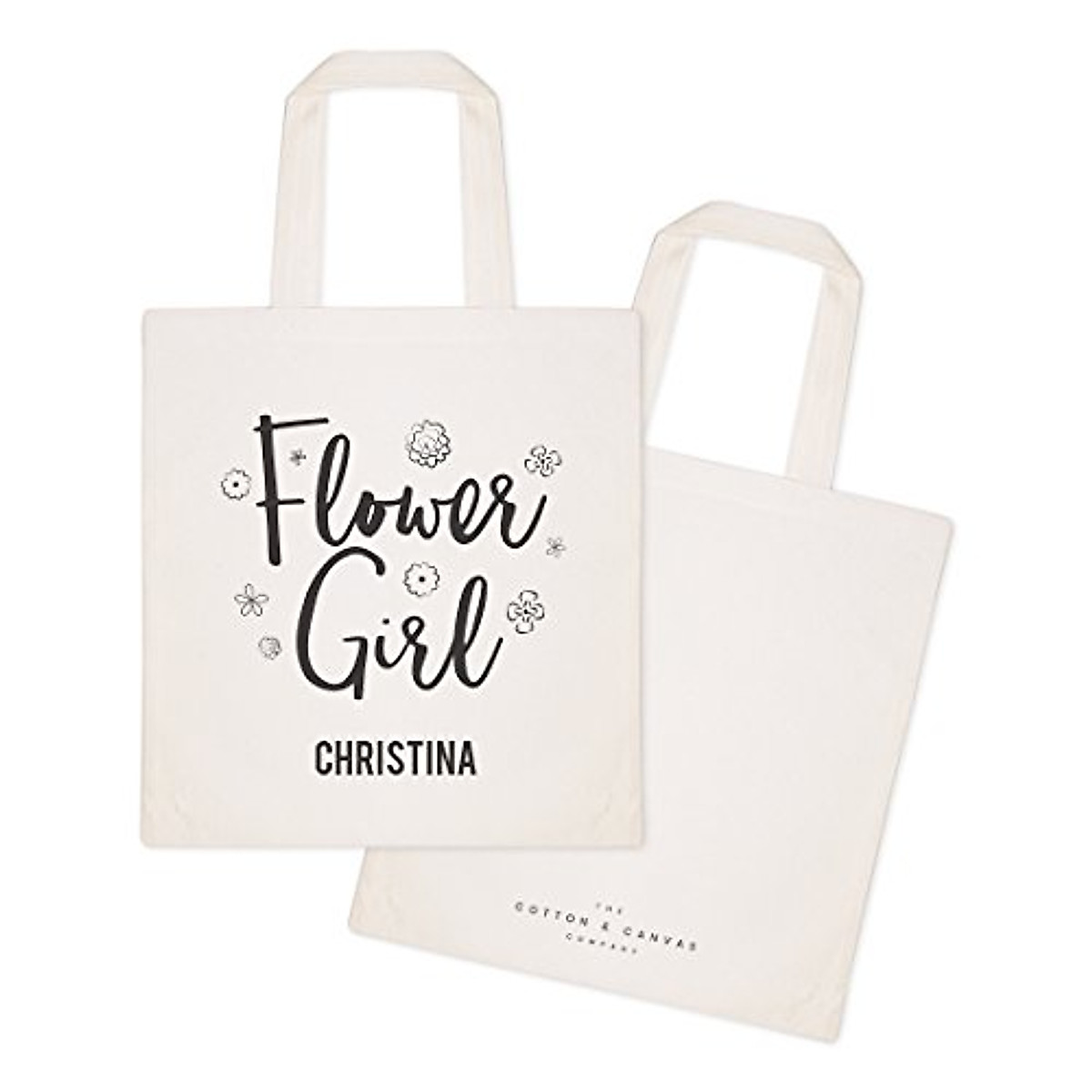 The Cotton & Canvas Co. Flower Girl Personalized Wedding, Beach, Shopping and Travel Resusable Shoulder Tote and Handbag