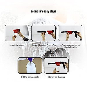 AQTZGOS Snow Foam Gun Foam Gun, Pressure Washer Car Wash Snow Foam Gun Adjustable Pressure Washer, Car Cleaning Attached to Garden Hose Snow Foam Gun (with Car Wash Gloves, Quick Coupler) (Red)
