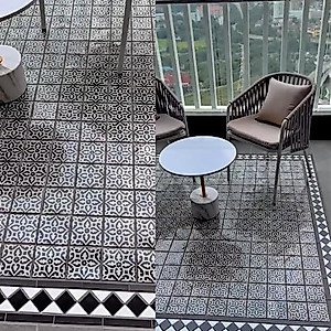 Painted Black White Ceramic Tile 4x4 - Moroccan Hand Painted Square Tile Zellige for Kitchen Backsplash, Outdoor/Indoor Tiles Bathroom or Shower Tile, Handmade Ceramic Traditional Tile (20 Tiles)