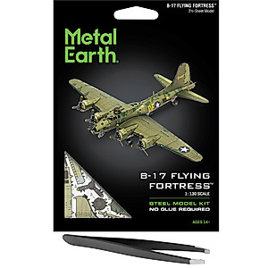 Fascinations Metal Earth B-17 Flying Fortress Color 3D Metal Model Kit Bundle with Tweezers