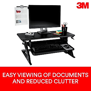 3M Monitor Mount Document Clip Copy Clip, Mounts Right or Left with Command™ Adhesive, Use on Monitors and Laptops for Easy Viewing and Reduced Clutter, Holds up to 30 Sheets, Black (DH240MB)