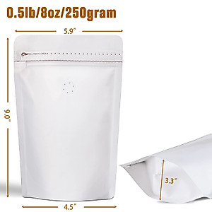 Flysogan 8oz 50pcs Aluminum Foil Stand Up Zipper Coffee Pouch Bags With Valve (Pull Tab Open) (50 Pieces,8 oz/0.5 lb)