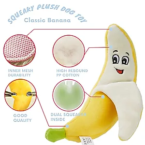 CHEWFFON Dog Toys, Dog Banana Toy, Dog Plush Toy, Squeaky Dog Toys, Dog Chew Toys, Dog Stuffed Toys for Boredom, Cute Soft Puppy Gifts Toy for Small, Medium and Large Size Dogs (Banana)