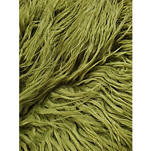 Faux Fur Long Pile Curly Fabric Alpaca Sold by The Yard (Loden Green)