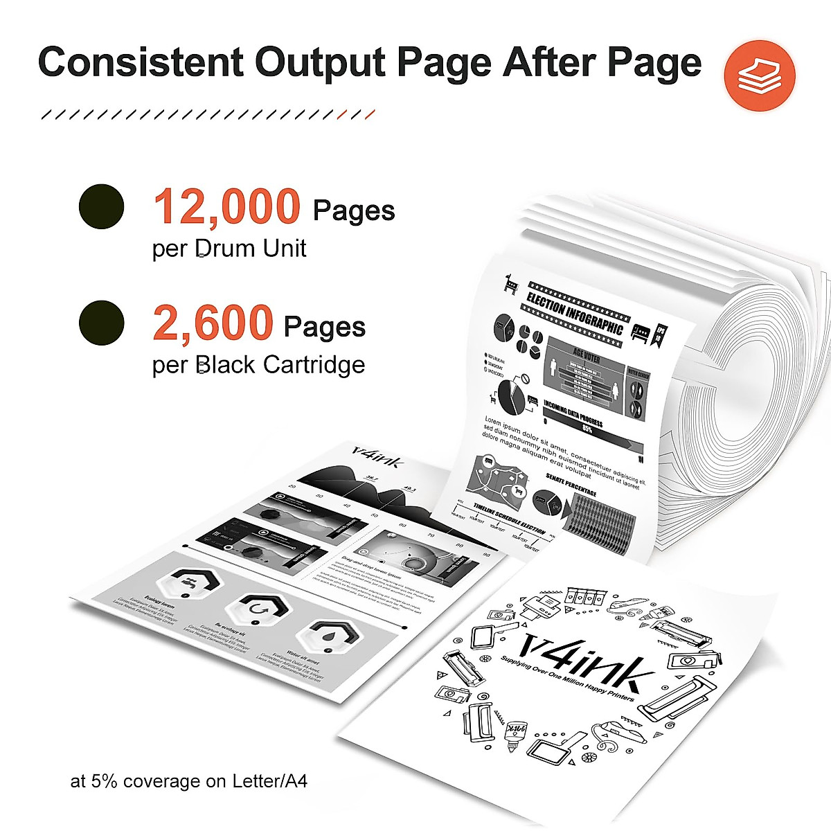 v4ink Compatible Toner Cartridge and Drum Unit Replacement for Brother TN450 TN420 DR420 use with HL-2270dw HL-2280dw HL-2230 HL-2240d MFC-7240 MFC-7360n MFC-7860dw 3 Packs (1 Drum+2 Toner) (Black)