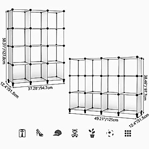 ANWBROAD Cube Storage Organizer 12-Cube DIY Modular Closet Organizer Plastic Bookshelf Bookcase Storage Shelves Units Rubber Hammer for Bedroom Office Living Room ULCS012T