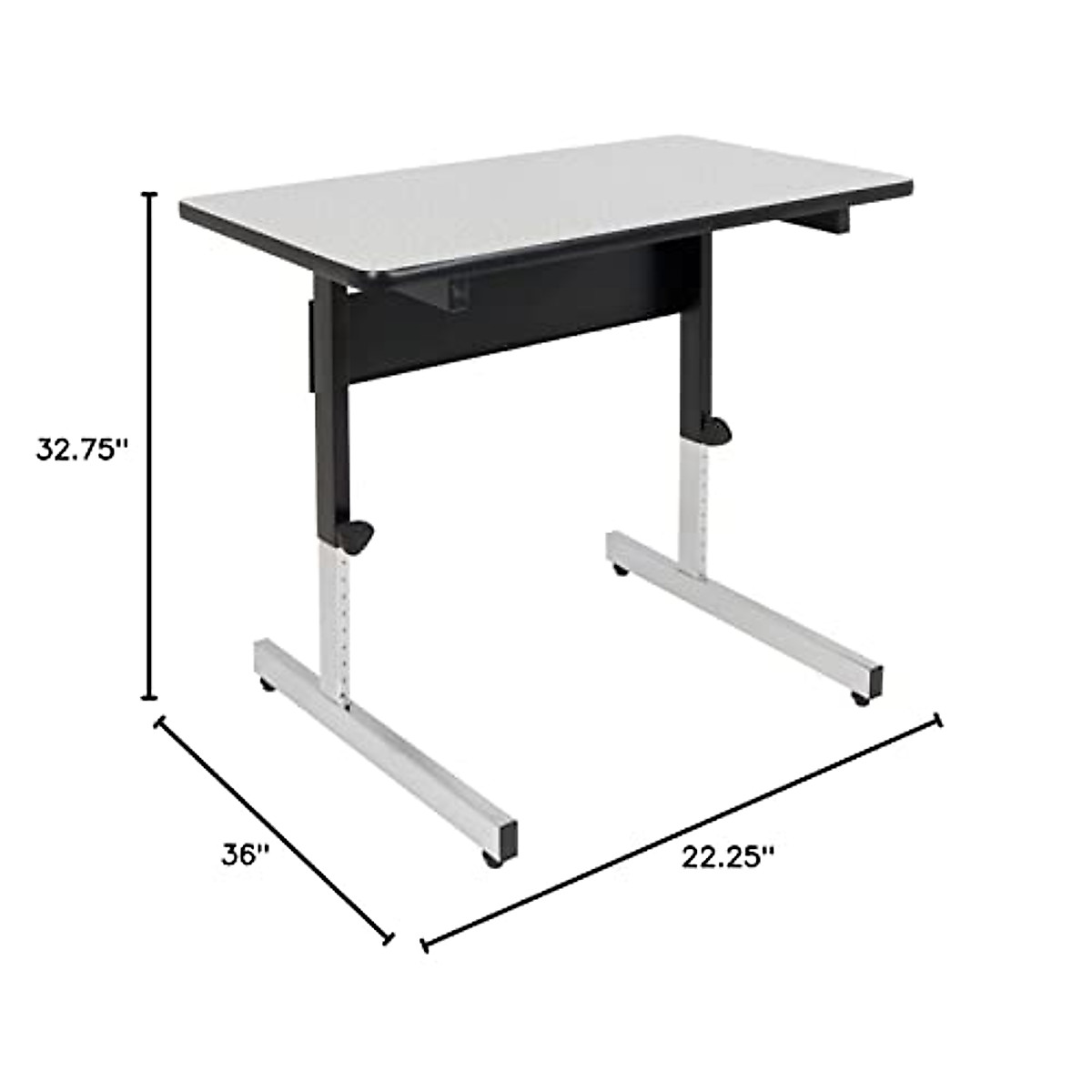 Calico Designs Adapta Height Adjustable Office Desk, All-Purpose Utility Table, Sit to Stand up Home Computer Desk, 23" - 32" in Powder Coated Black Frame and 1" Thick Grey Top, 36 Inch
