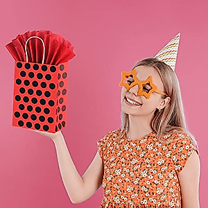 BLEWINDZ 32 Pieces Small Gift Bags with Red Tissues, Party Favor Bags Polka Dots for Ladybug Theme Birthday, Wedding, Christmas, Party Supplies (Red Black)