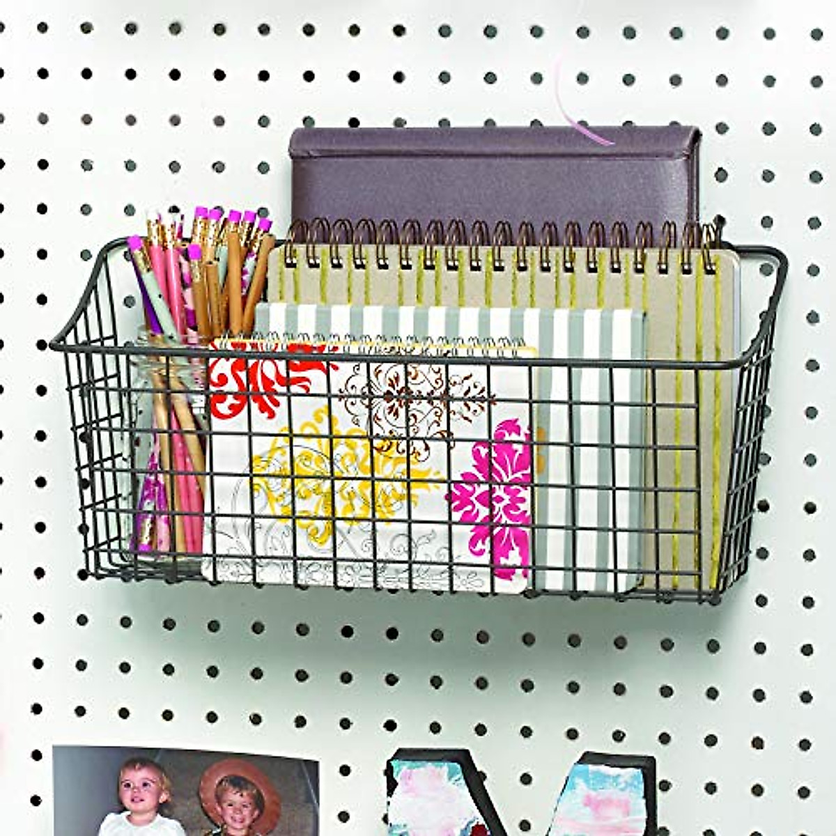 Spectrum Pegboard & Wall Mount Wire Basket Extra Large (Industrial Gray) - Storage & Organizer for Garage, Tools, Shed, Home, Work Bench, Crafts, & More