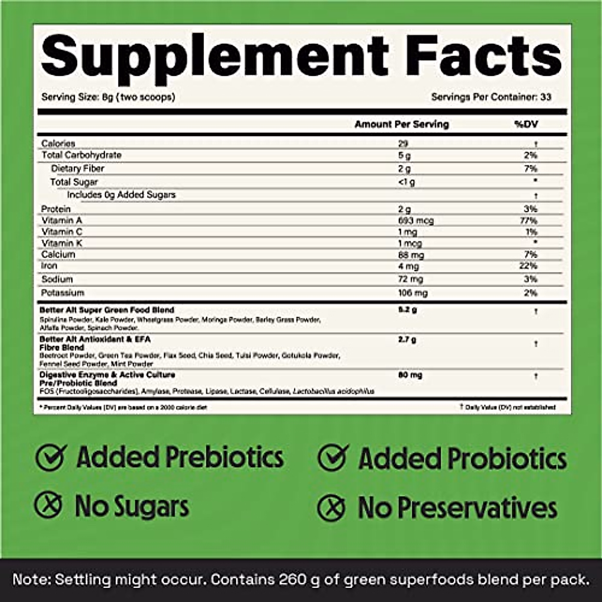 Better Alt Greens Powder, Helps Reduce Bloating, 15 Super Greens- Blend of Spirulina, Moringa & More, Vegan Super Greens Powder to Debloat, Detox Green Superfood Powder, 33 Servings