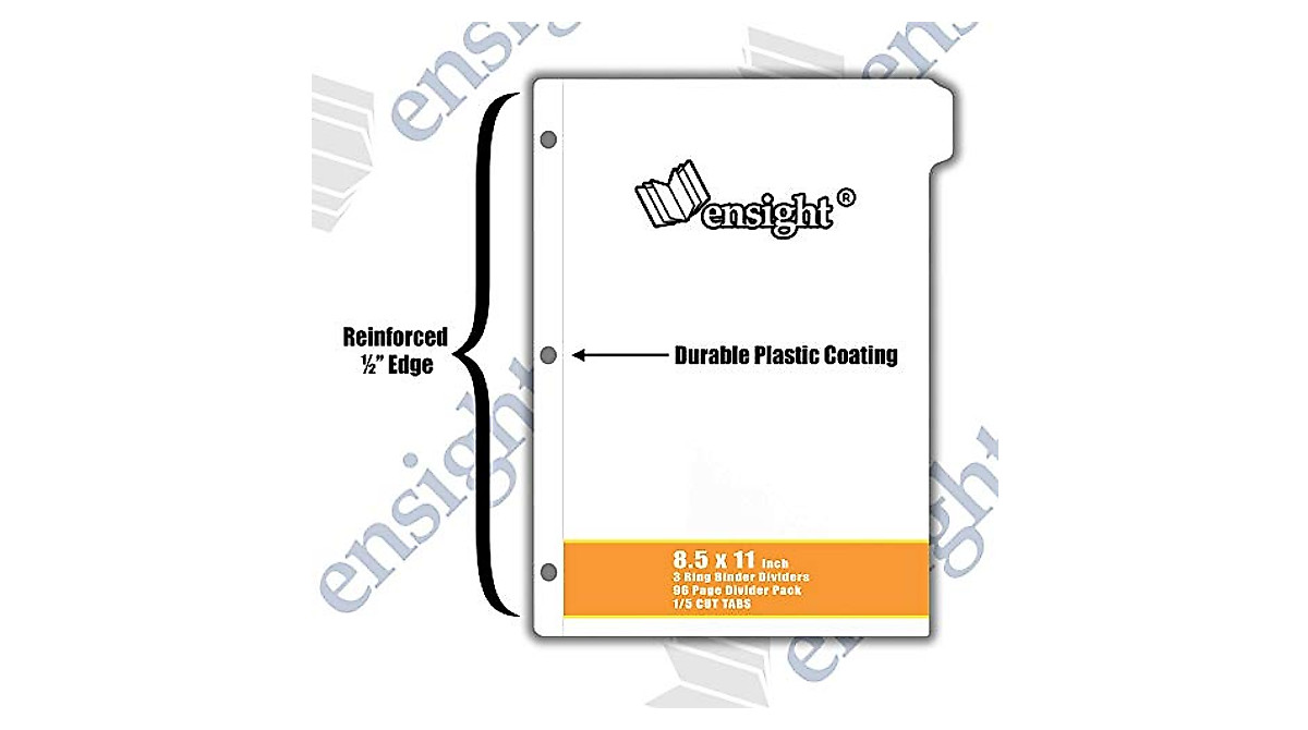 Ensight 100 Bulk 3 Ring Page Dividers | 1/5 Cut Tabs