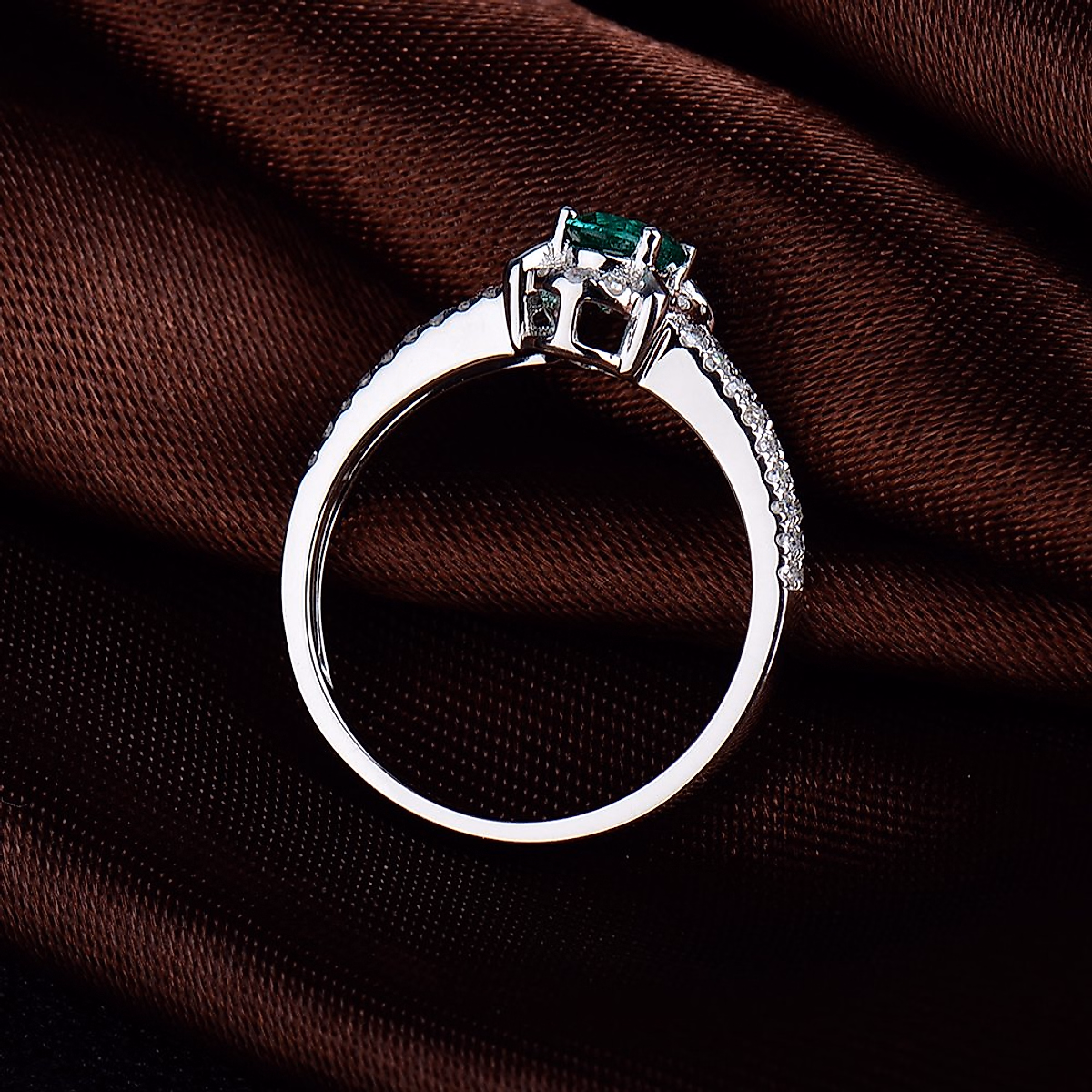 Lanmi Antique 14K White Gold Natural Green Emerald Rings Brilliant Diamond Engagement Wedding for Women Promotion