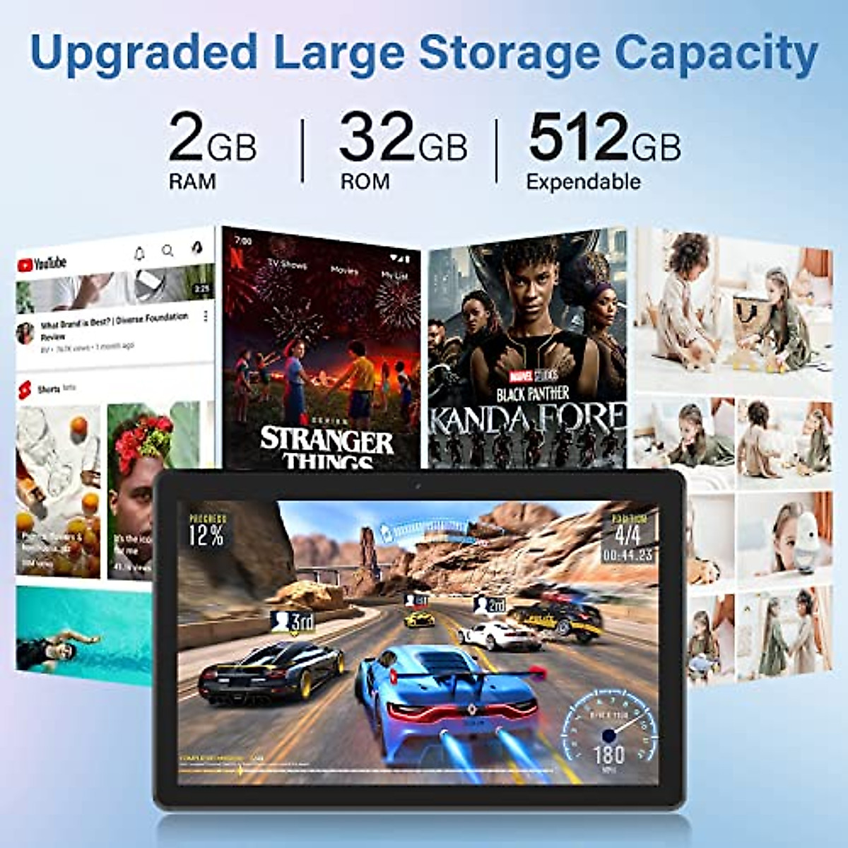 Android Tablet, 10 inch Android 12 Tablet, 2GB RAM 32GB ROM, 512GB Expand Android Tablet with Dual Camera, WiFi, Bluetooth, IPS HD Touch Screen, Google GMS Certified