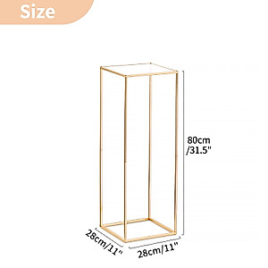 Nuptio 2 Pcs Metal Flower Floor Vase Column Flower Stand Geometric Centerpieces Vase for Tables, 80cm/31.5in Tall Gold Flower Holder for Home Party Wedding Decorations, Rectangular Flower Display Rack