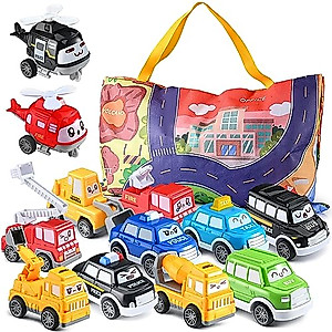 Doloowee Toddler Pull Back Car Toys (12 pcs) Baby Car Toys with Playmat Storage Bag Baby Toys 12-18 Months,Toddler Toys Age 1-2