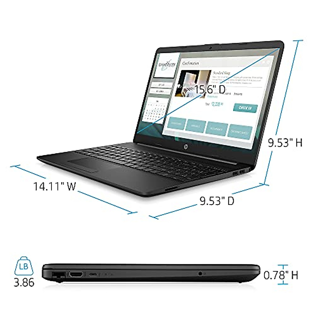HP 2022 15.6" FHD Notebook Laptop Computer, Intel Celeron N4020 Processor, 16GB DDR4 RAM, 256GB SSD, 1-Year Office 365, Webcam, WiFi, RJ-45, Windows 10 Home in S Mode, Ipuzzl Type-C HUB