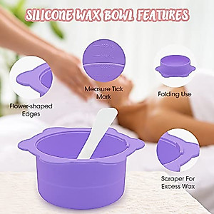 Winceed 2pcs Silicone Wax Warmer Bowl, Reusable Wax Warmer Silicone Liner with 2pcs Spatulas, Wax Pot Silicone Bowl Replacement Fit for 16oz Waxing Kit (Purple+Pink)