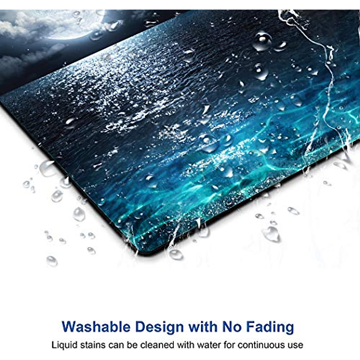 Ocean and Moon Mouse Pad, Moon Illuminating The Clear Blue Ocean Design Mouse Pad, Mouse Mat Square Waterproof Mouse Pad Non-Slip Rubber Base MousePads for Computer Laptop Men Women Kids