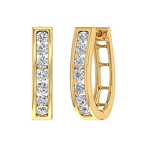 1 Carat Channel Set Diamond Women's Hoop Earrings in 14K Yellow Gold