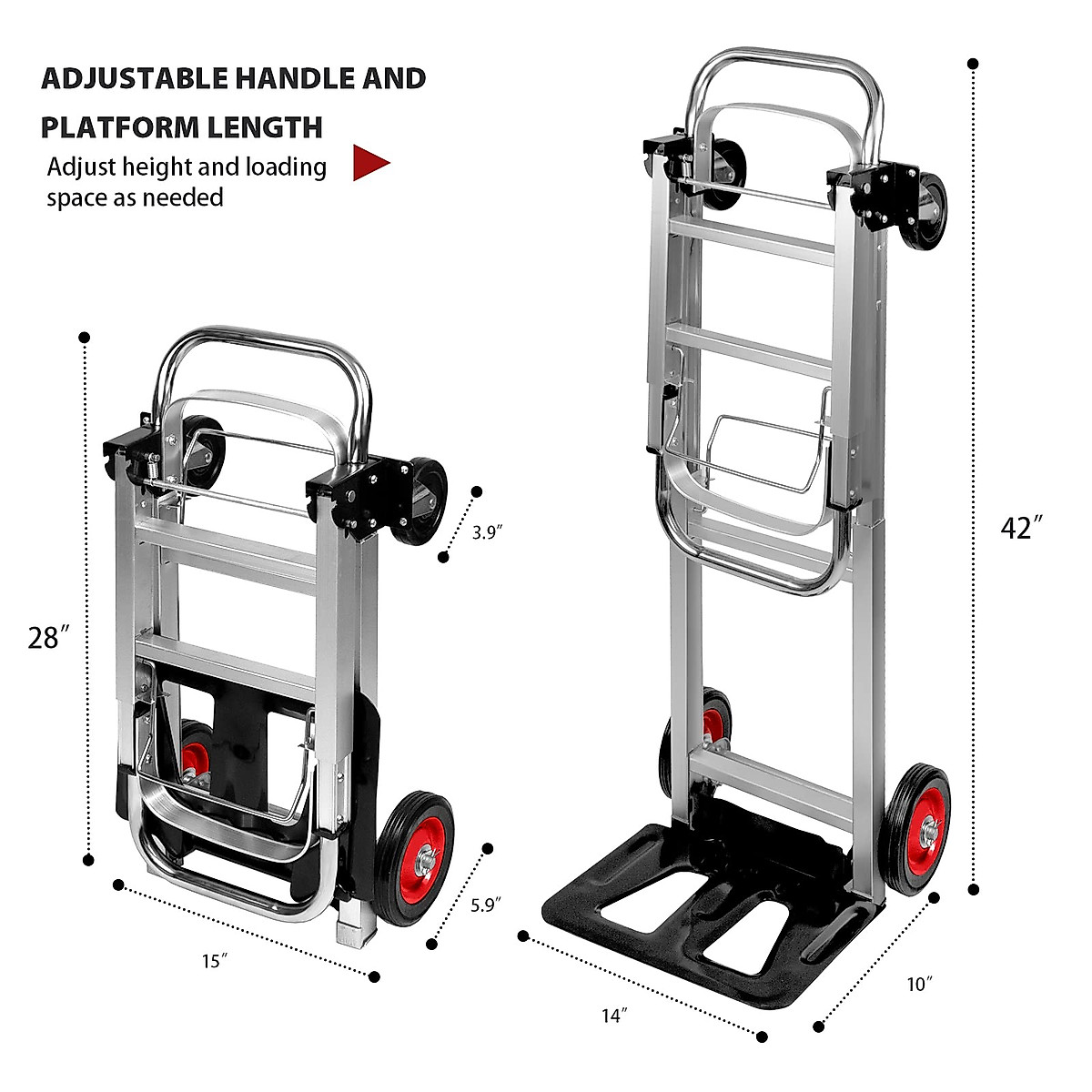 Oyoest Aluminium Hand Truck Dolly Heavy Duty 440lbs Capacity 2 in 1 Convertible Folding Hand Truck with Pneumatic Wheels and Telescoping Handles,Portable Dolly Cart with Bungee Cords for Moving
