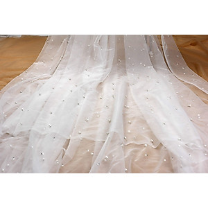 Labellezalady Quality Bride viel Pearls Tulle 180"x63" for Dresses Off White(Light Ivory) Tull Fabric