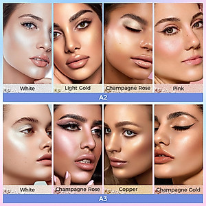 Highlighter Makeup Palette,Highlighter Palette Illuminator Powder Palette White Highlighter Baked Waterproof Long Lasting Brilliant Lighten Skin Color Face Contour Powder Makeup Highlighter