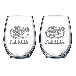 RFSJ Florida Gators White Etched Satin Frost Logo Wine or Beverage Glass Set of 2
